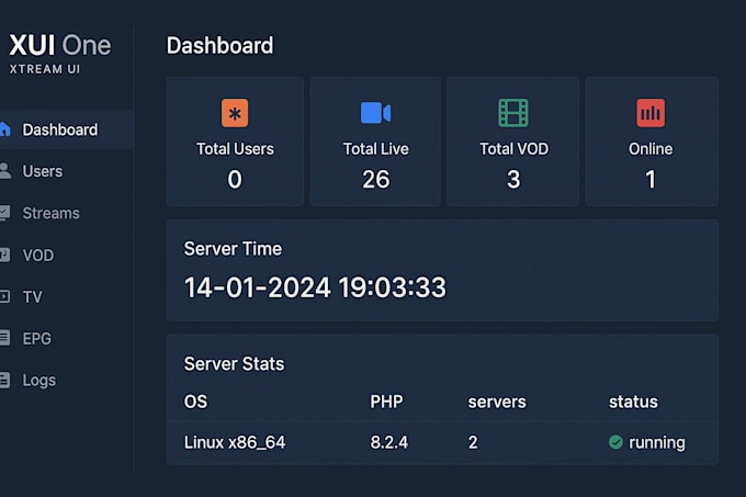 Build a custom iptv server, xui one, xtream ui, api integration, epg ...