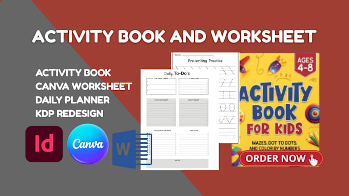 Design activity worksheet, activity book, redesign kdp, custom daily ...