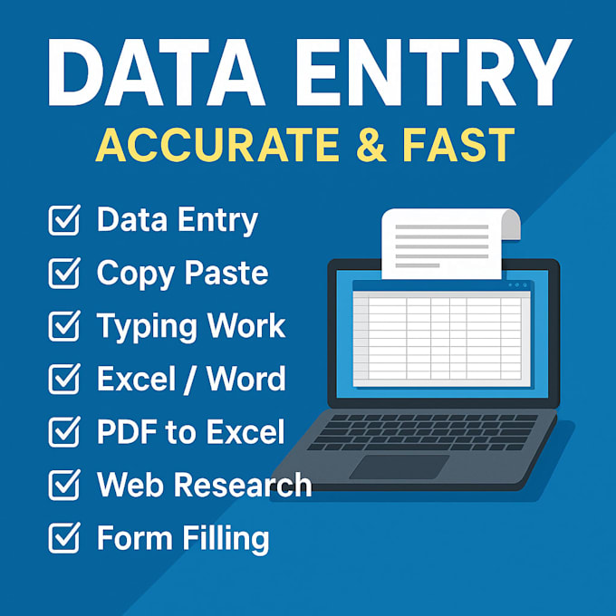 Do accurate data entry, typing, copy paste, and excel work by ...