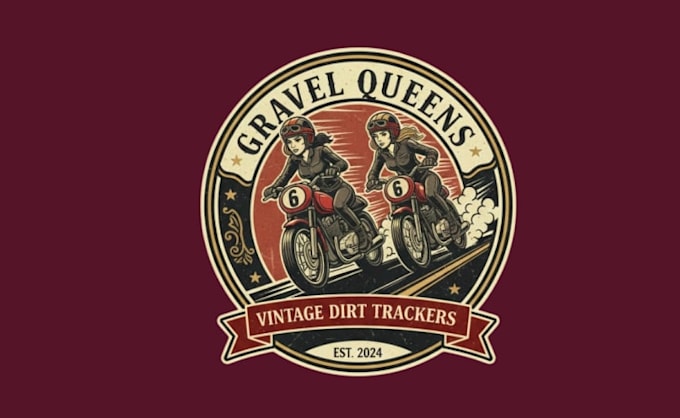 Create motorcycle girls race vintage logo design with unlimited review ...