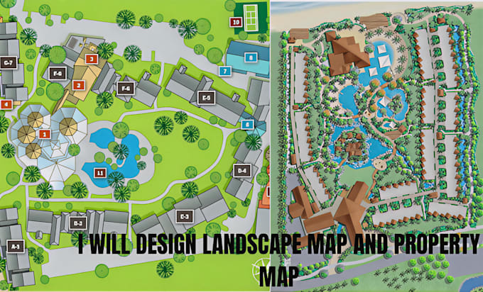 Draw resort park landscape map waterfront urban layout and property map ...