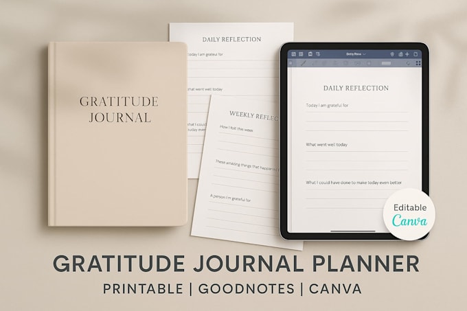 Design a printable, goodnotes gratitude journal planner editable canva ...