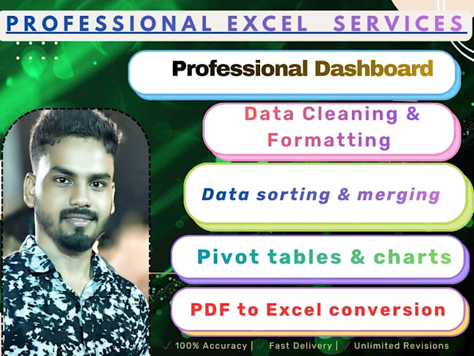 Clean data, format, merge, dashboards, charts, pdf to excel by Bidhan ...