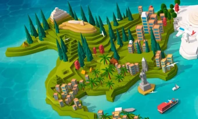 Design custom 3d low poly map, cartoon environment, map tycoon map for ...