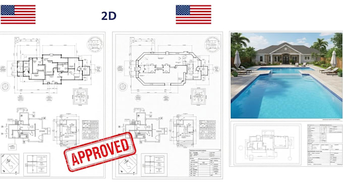 Do swimming pool plans for city permit, construction drawing, permit ...