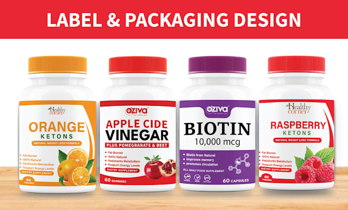 Design minimalist supplement label and packaging by Desmondpaul3k | Fiverr