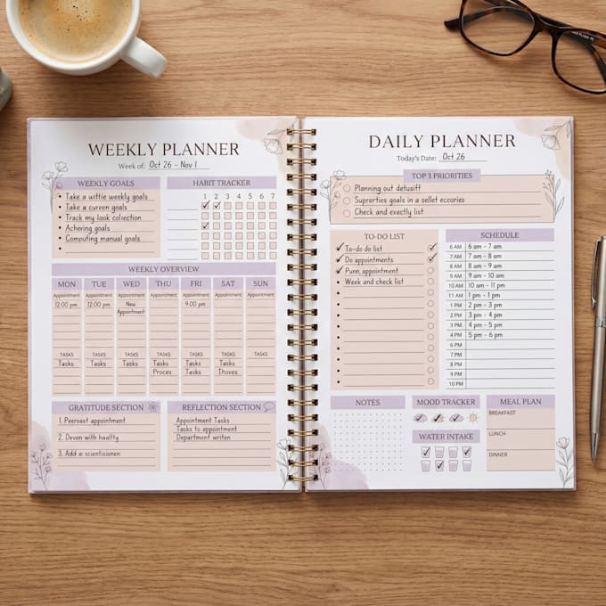 Design a daily, weekly, and monthly planner for women by Batool_amer ...