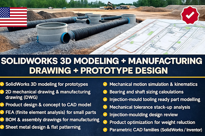 Solidworks 3d modeling cad manufacturing drawing dwg fea prototype ...