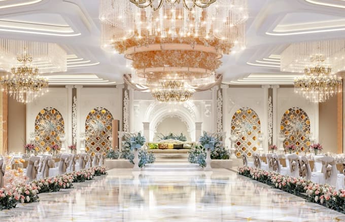 Upscale 3d wedding event hall,banquet hall design,bridal couch, cgi ...