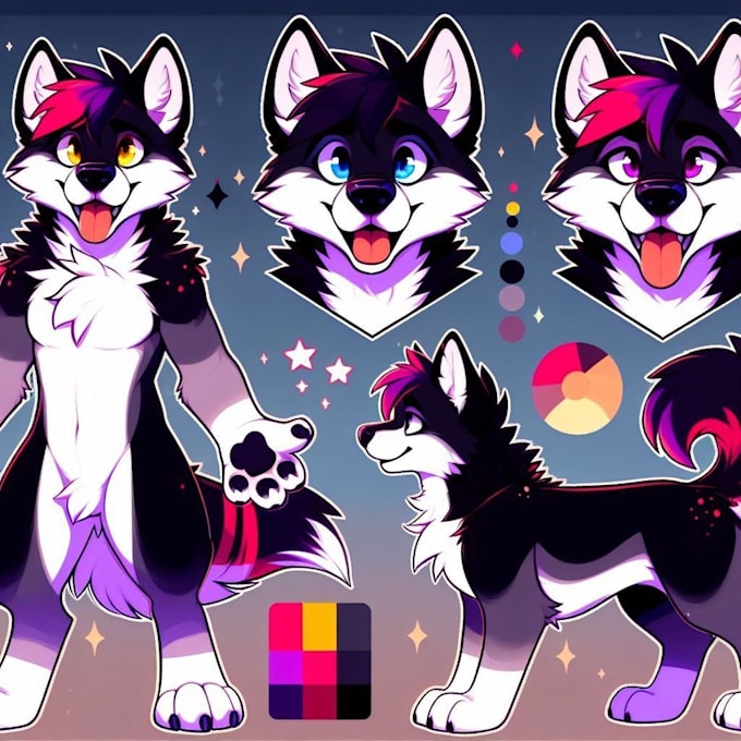 Draw furry art, furry oc, fursona, anthro reference sheet, avatar, sfw ...