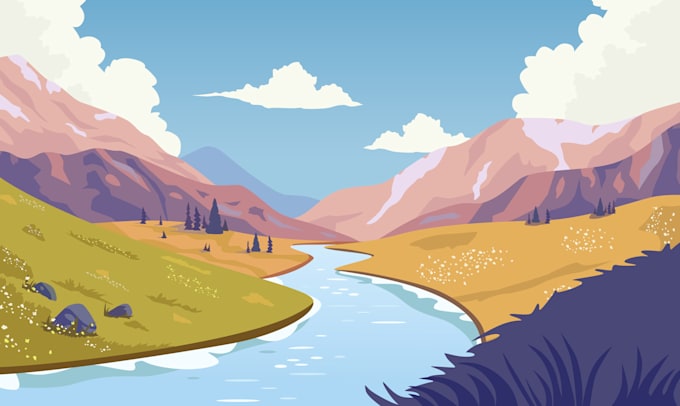 Draw a flat vector landscape portrait illustration by Nursellsa | Fiverr