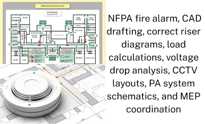 Design nfpa fire alarm, cctv, pa, mep and low voltage cad system ...