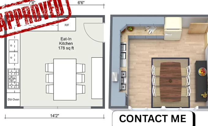 Create 2d layout plan for your kitchen design by Usstamp | Fiverr