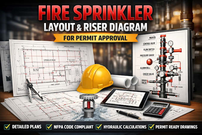 Design fire sprinkler layout and riser diagram for permit approval by ...