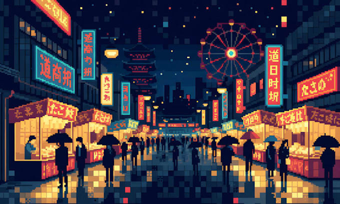 Create custom pixel art scene and background landscape for games and ...