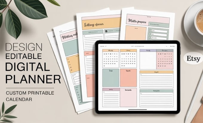 Design editable digital planner, custom printable calendar etsy digital ...