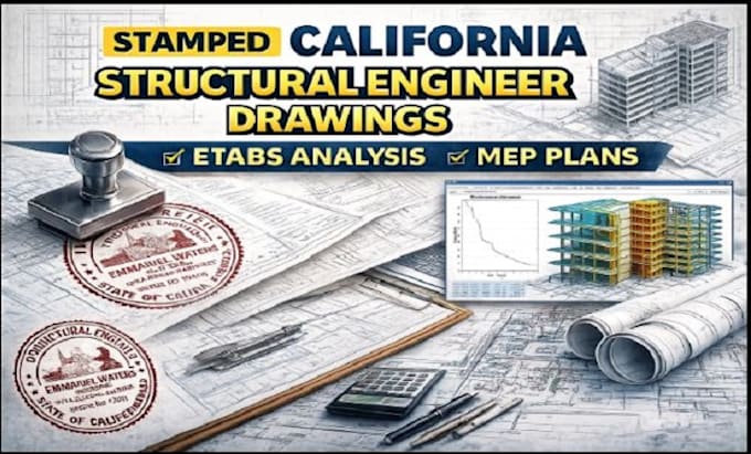 Pe stamped california structural engineer drawings, etabs analysis, mep ...