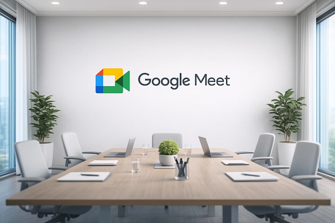 Design zoom virtual background wallpaper with logo for google meet ...