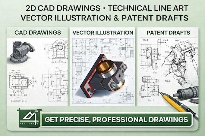 Do 2d cad drawings, patent drawings, blueprints and technical line art ...