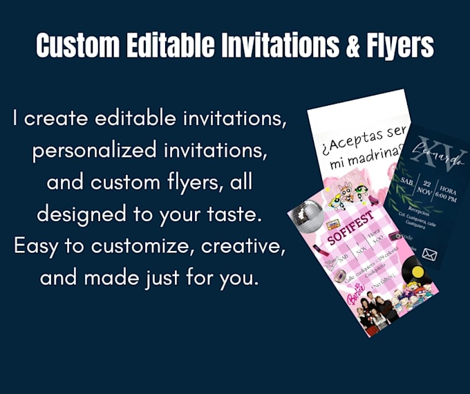Custom editable invitations and flyers by Leonardoanto970 | Fiverr