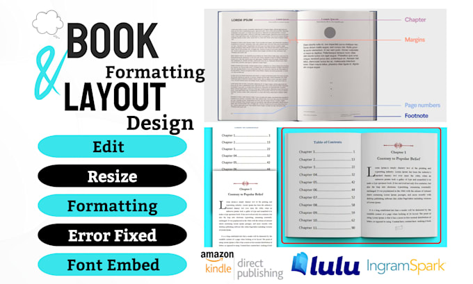 Fiction and nonfiction formatting, layout design for print, document ...