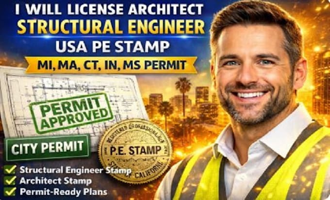 License architect structural engineer usa pe stamp mi, ma, ct, in, ms ...