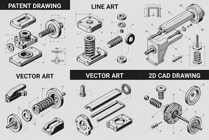 Do patent drawing, line art, vector art, technical drawing and 2d cad ...