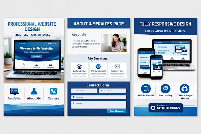 Create responsive html css personal website github pages by Chaithrawebdev | Fiverr