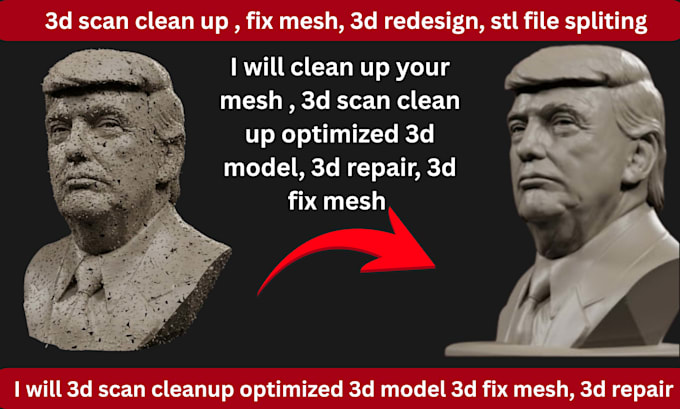 Do stl file repair, 3d scan clean up, mesh repair,stl edit for 3d ...