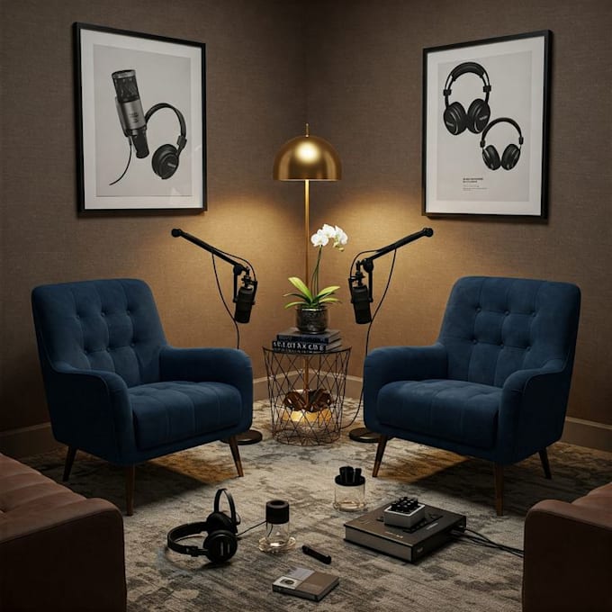 Create 3d podcast studios interior design, 3d rendering by Walter ...
