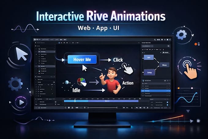 Design 2d animation in rive animations, spine, lottie for website, apps ...