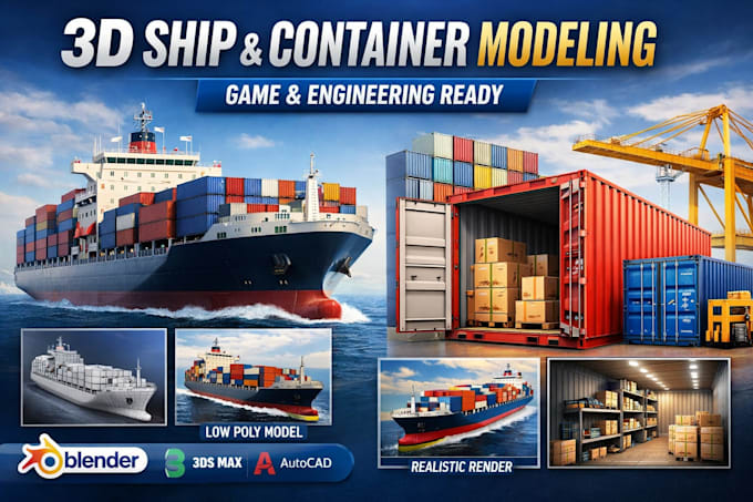 Create realistic 3d ship and container model for game, simulation and ...