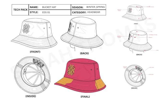 Do hat tech pack flat sketch with mockup beanie tech pack cap techpack ...