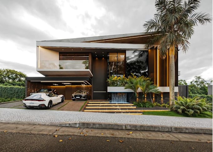 Remodel modern villa exterior,3drendering,facade design,car park,front ...