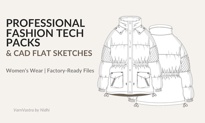Create professional fashion tech packs and cad flat sketches for women ...