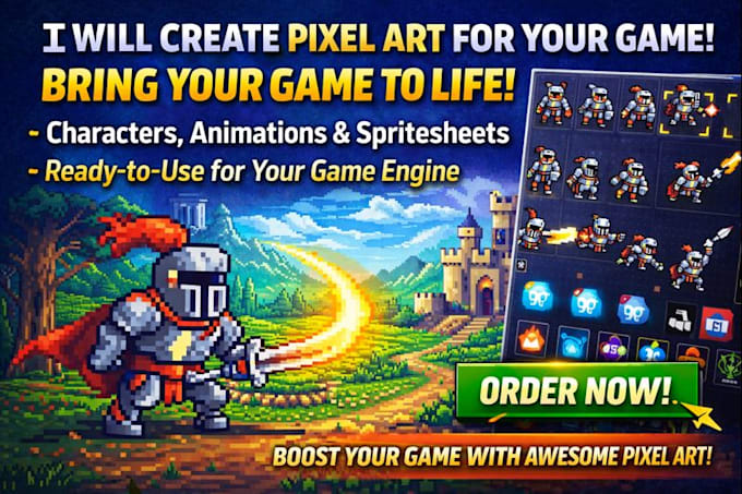 Pixel art, background, animation, character with spritesheet for your ...