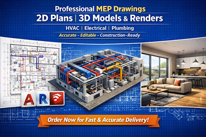 Design mep drawings, 2d plans and 3d models with realistic renders by ...