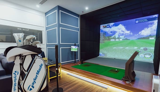 Design cgi golf simulator setup,golf virtual training,indoor golf room ...