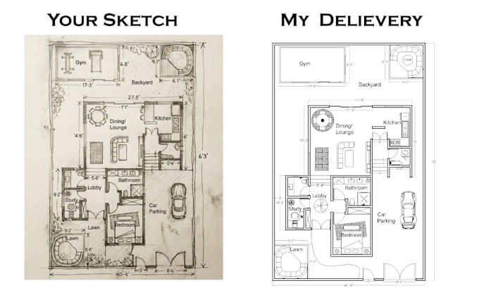 Convert your hand sketch into a professional autocad 2d plan and 3d ...