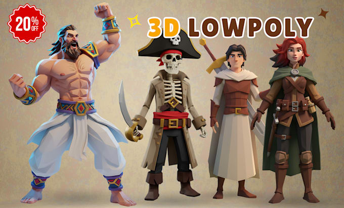 Create 3d low poly character modeling, rigging, and animation for game ...