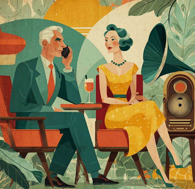 Draw vintage retro art illustration by Plantoria | Fiverr