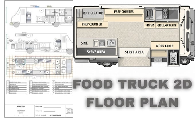 Do 2d plan of food truck, 3d model of truck, and drawing by Mathew_yank ...