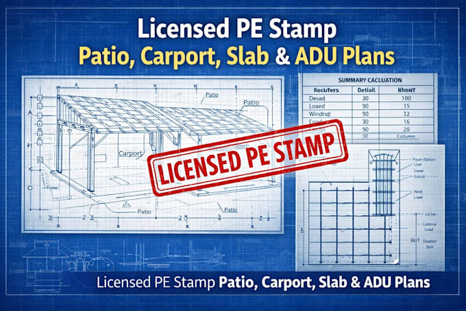 License pe stamp patio carport slab column plans adu design load calc ...