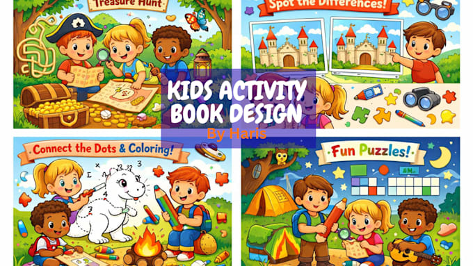 Deisgn kids activity book, coloring handwriting, workbook layout cover ...