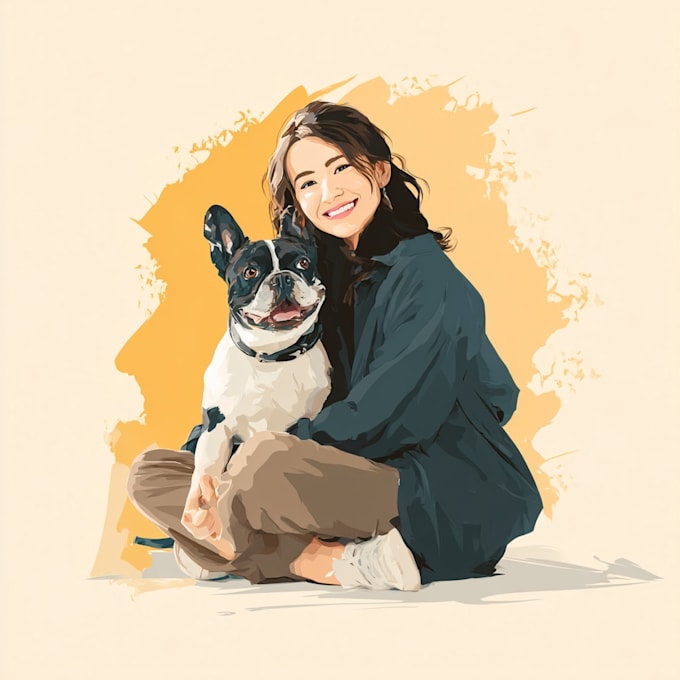 Pet and owner in vector portrait by Ironkeend | Fiverr