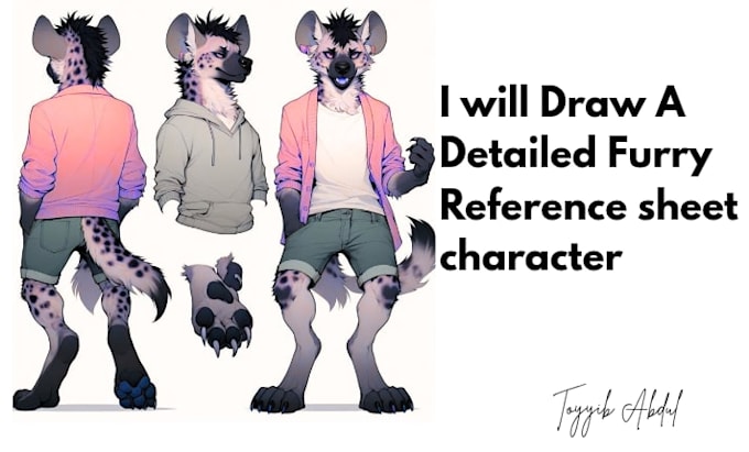 Draw a detailed furry reference sheet character design anthro oc ...