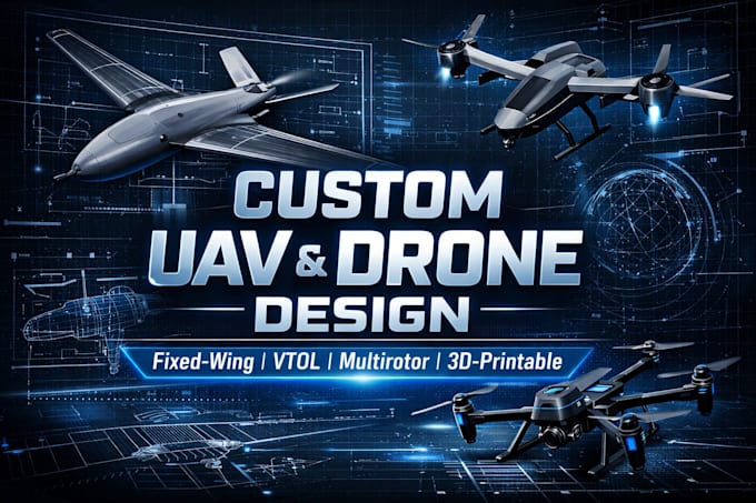 Design manufacture custom fixed wing, vtol, quadcopter 3d printable uav ...