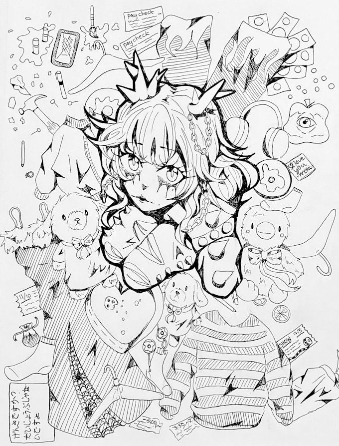 Draw custom anime line art for you by Everinart | Fiverr