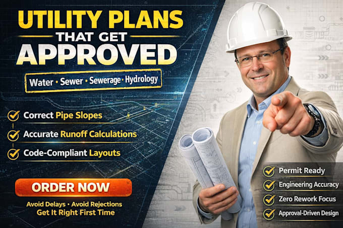 Create utility plans water, sewer, sewerage, and hydrology calculation ...