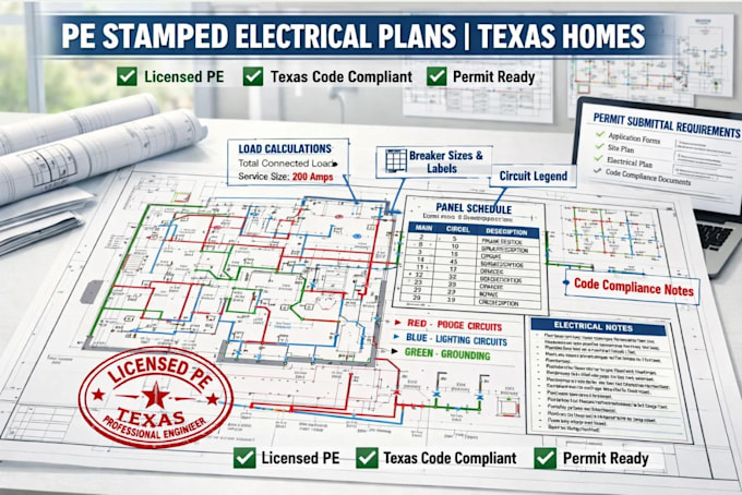 Prepare licensed pe stamped electrical drawings for texas homes by ...